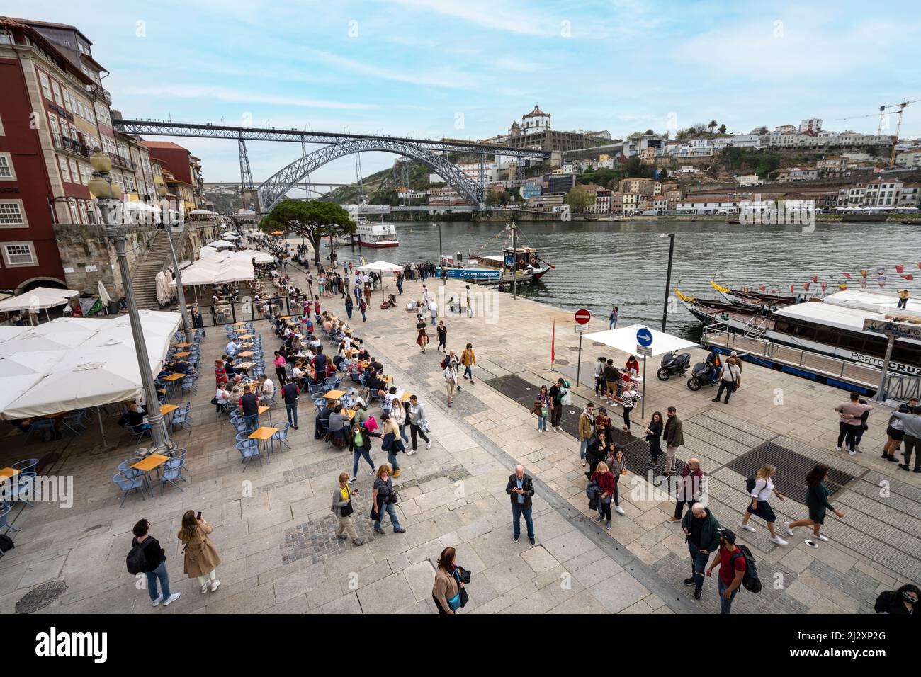 Porto, Portugal. March 2022. view of the Cais da Ribeira riverfront ...