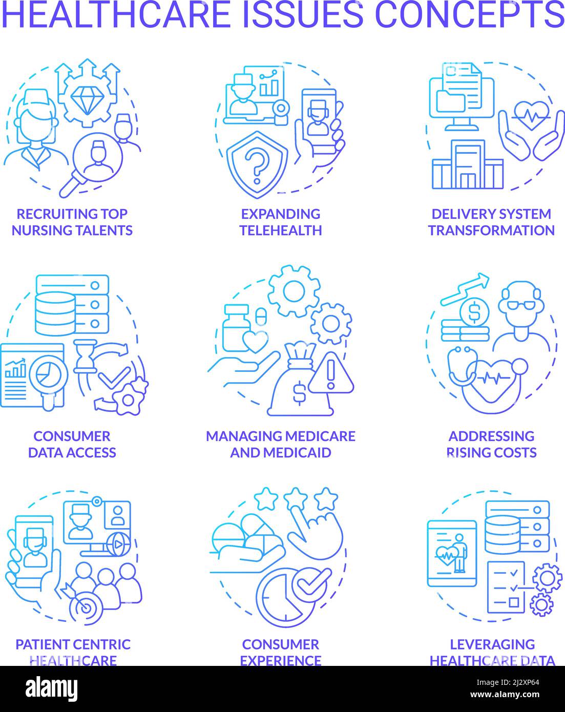 Healthcare issues blue gradient concept icons set Stock Vector Image ...