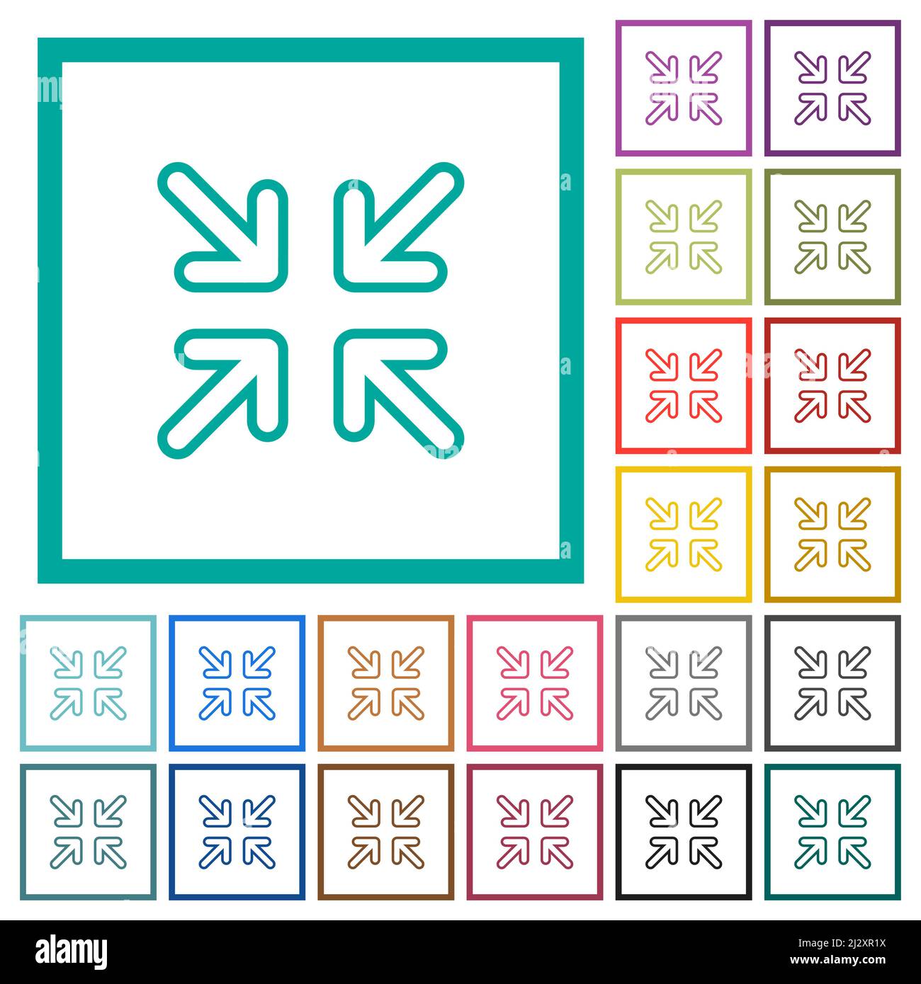 Minimize arrows outline flat color icons with quadrant frames on white ...