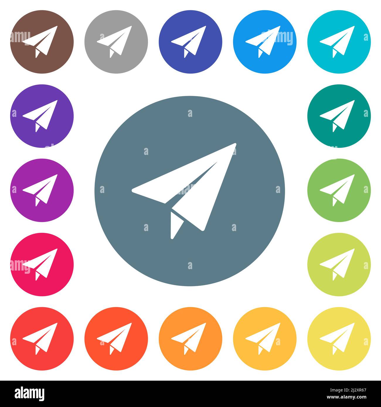 Paper plane solid flat white icons on round color backgrounds. 17 ...