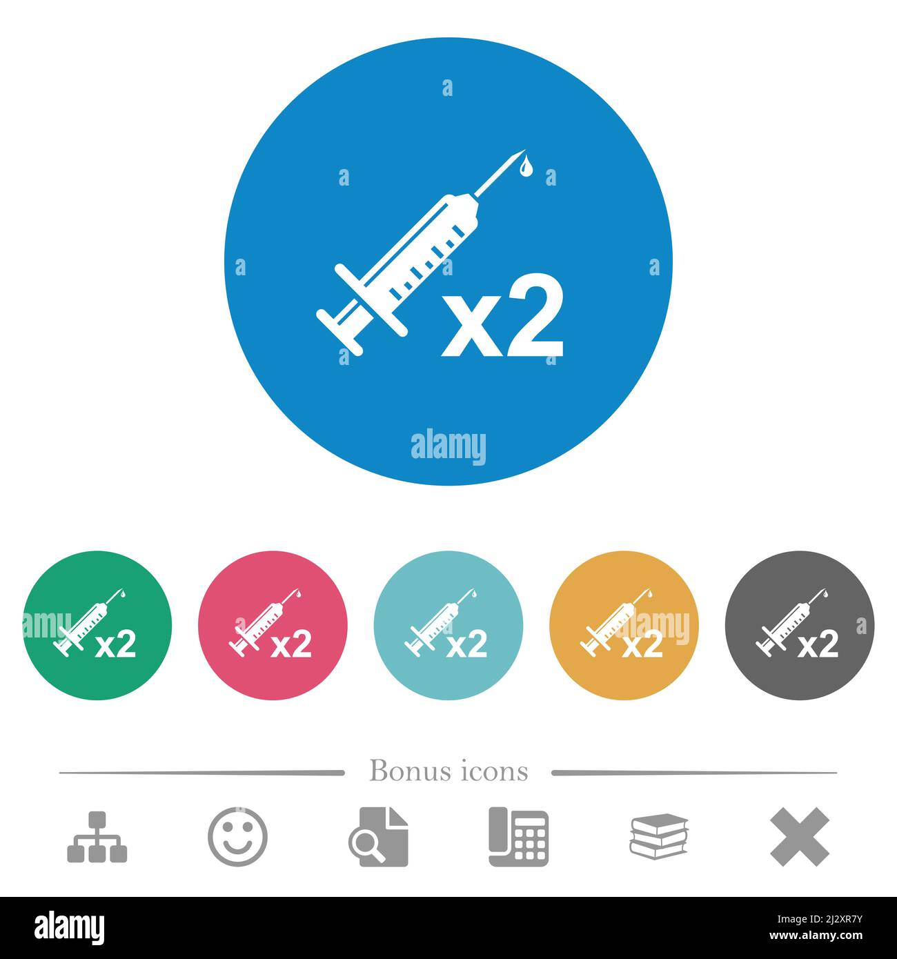 Second vaccine dose flat white icons on round color backgrounds. 6 ...