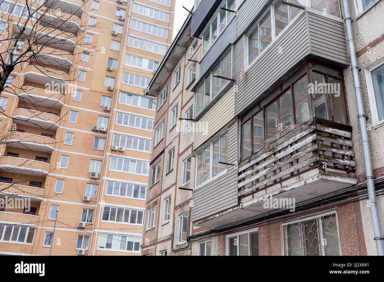 View of Khrushchyovka, common type of old low-cost apartment building ...