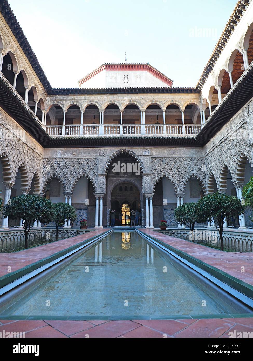 A shot of the design and the pool of a beautiful classic castle Stock ...