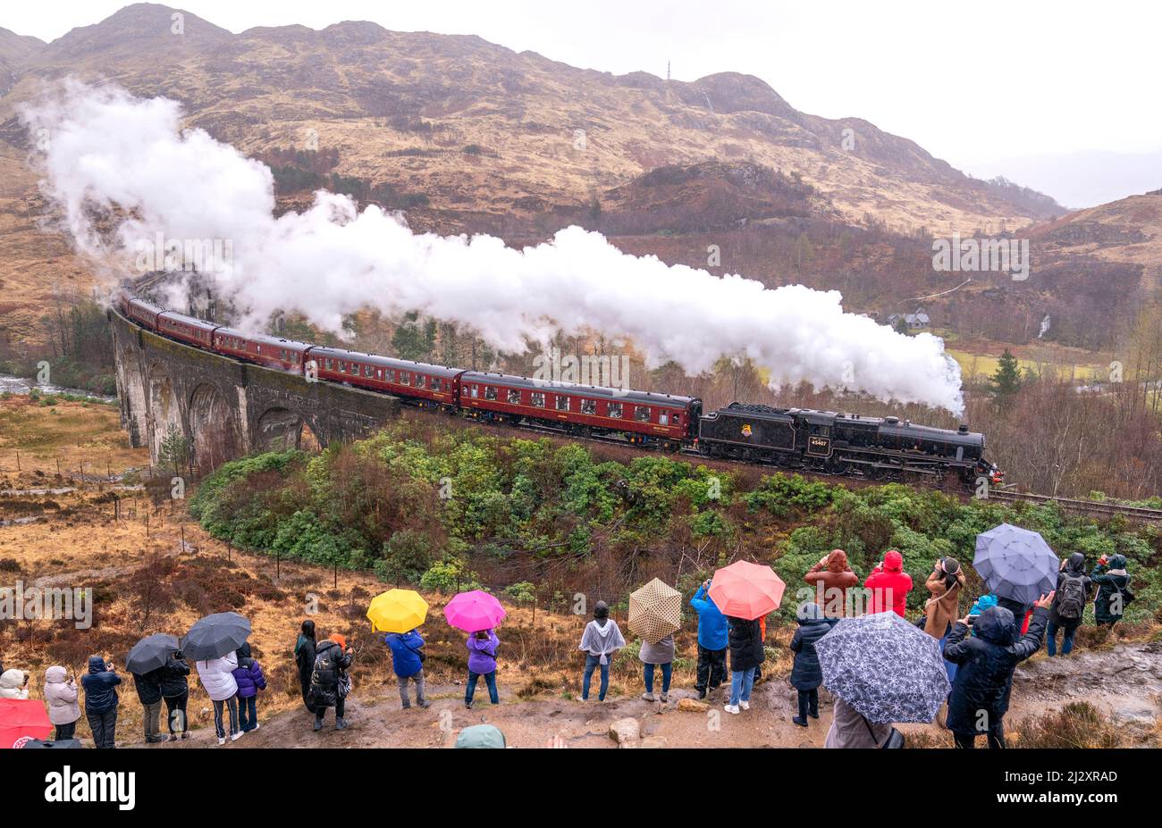The first Jacobite Express of the 2022 season crosses the Glenfinnan ...