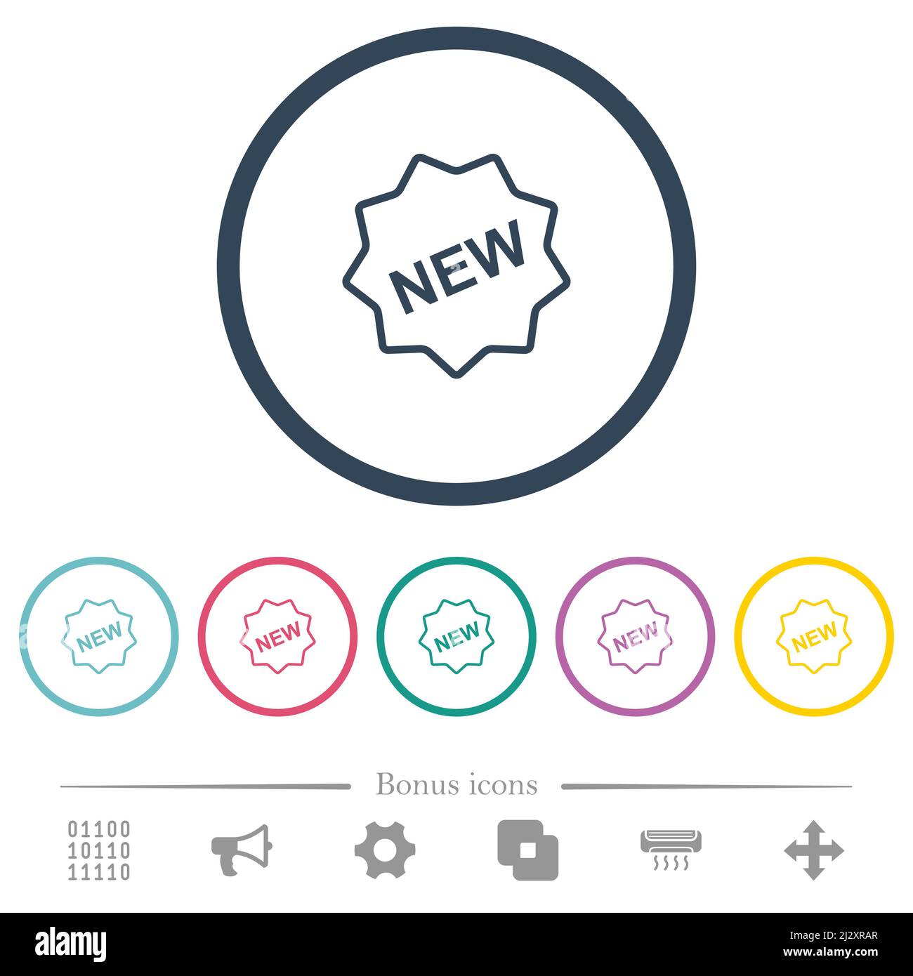 New Badge Outline Flat Color Icons In Round Outlines 6 Bonus Icons Included Stock Vector Image