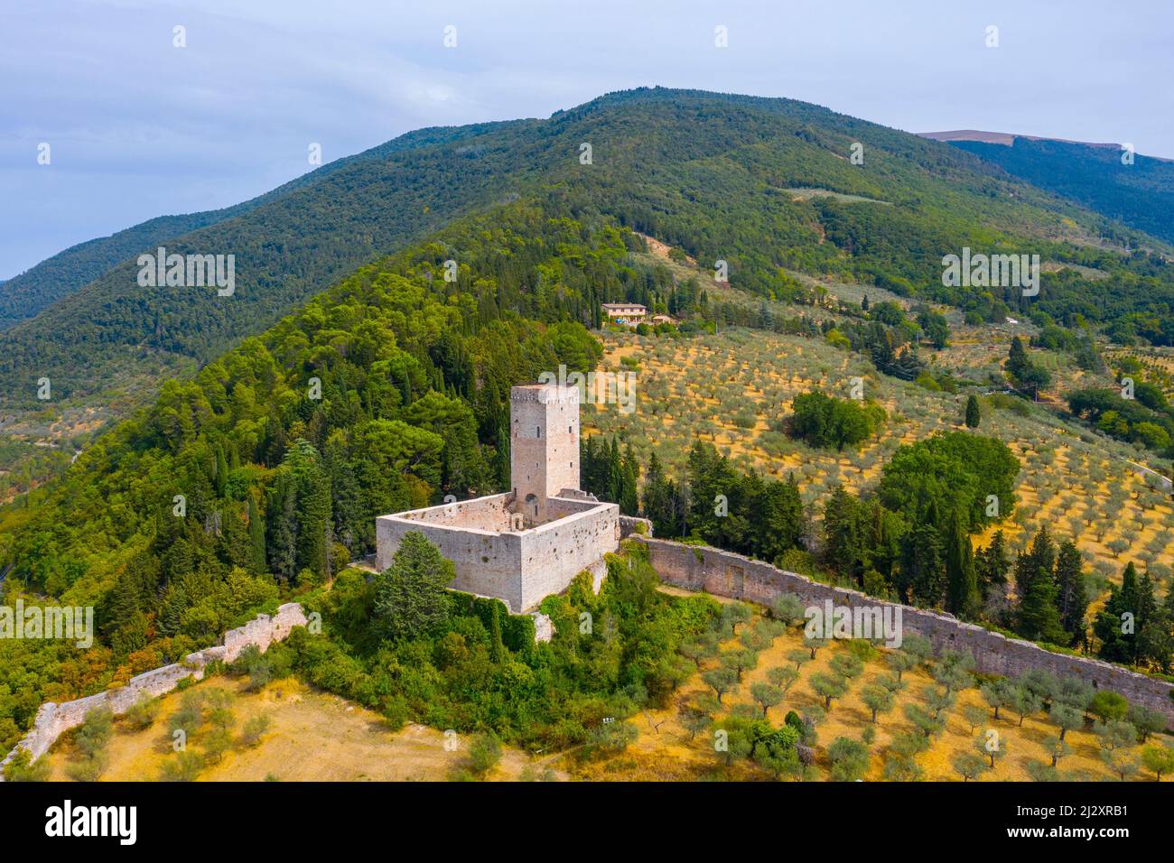 Aerial view of Rocca Minore Castle in Assisi, Perugia Province, Umbria ...