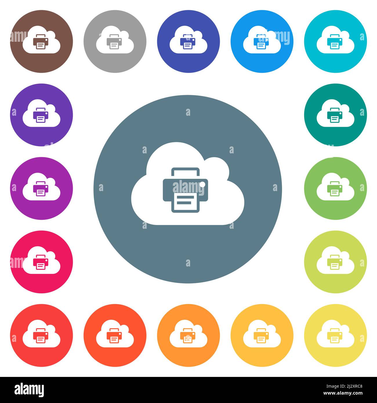 Cloud Printing Flat White Icons On Round Color Backgrounds 17