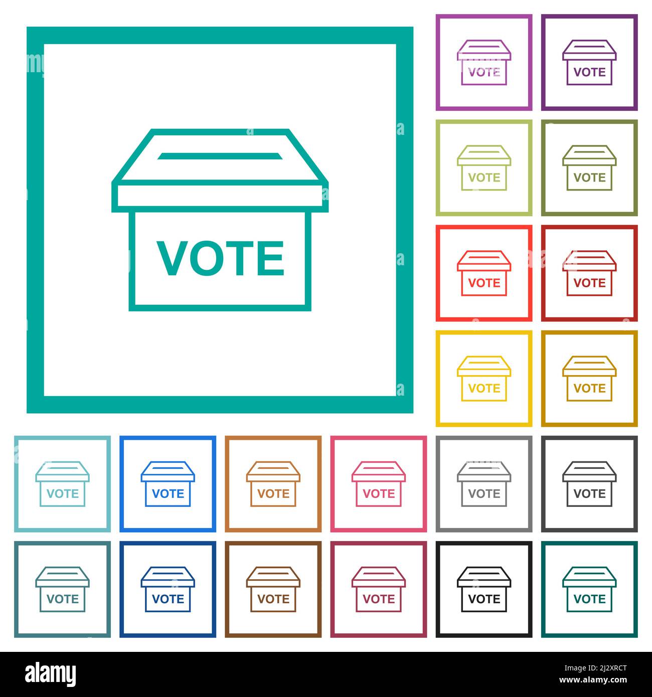 Ballot box outline flat color icons with quadrant frames on white ...
