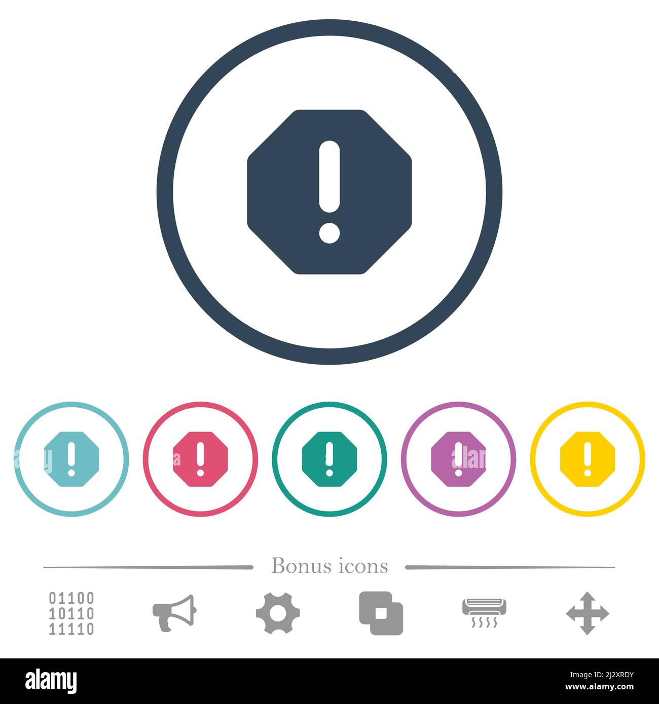 Octagon shaped error sign flat color icons in round outlines. 6 bonus ...