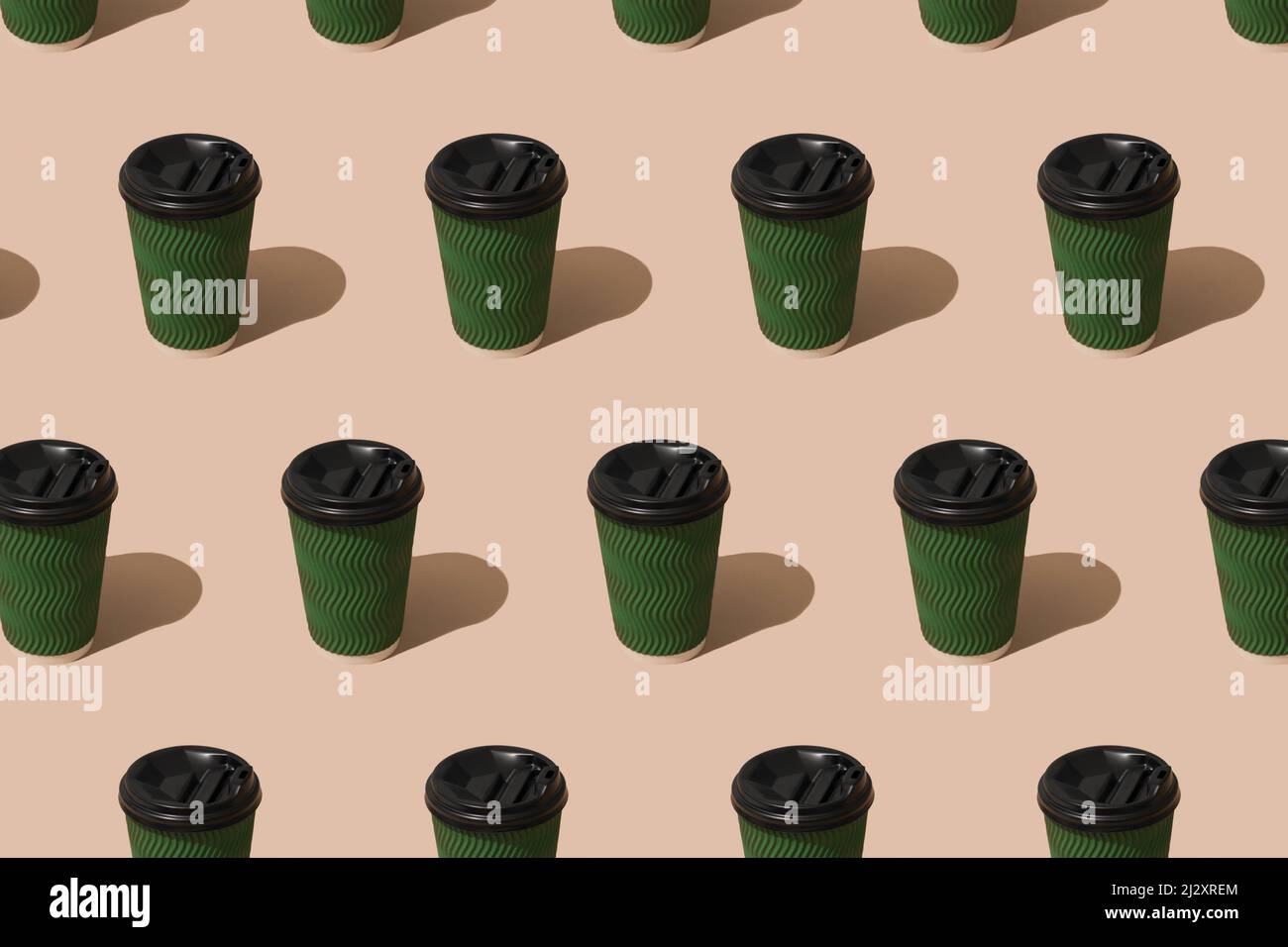 Pattern made with eco paper green coffee cup on beige background ...