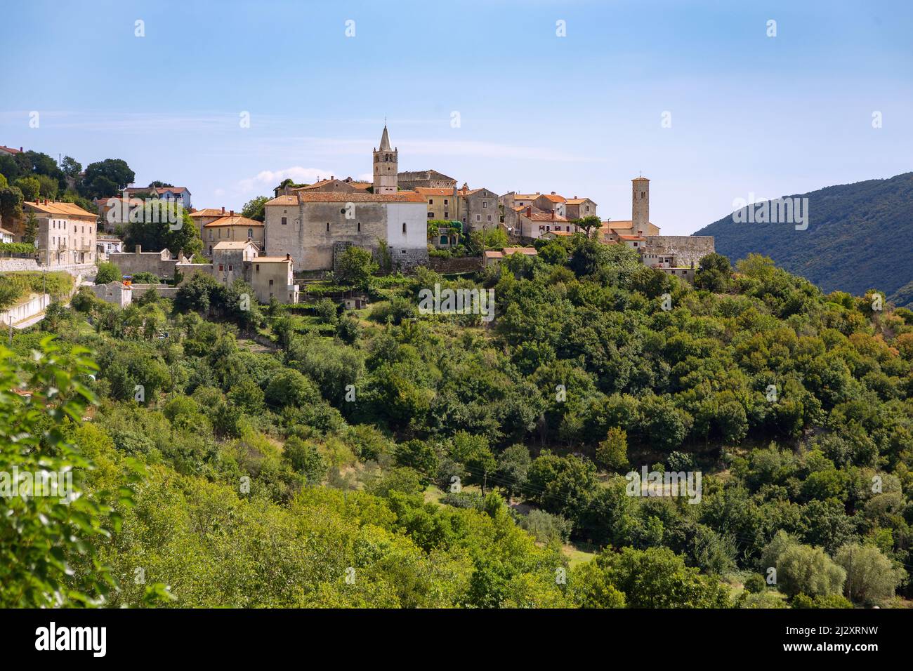 Plomin, town view with castle and churches Stock Photo - Alamy