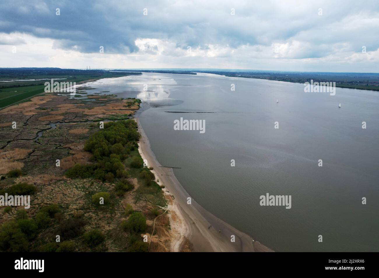 An aerial view of Elbe River in Germany under a cloudy sky Stock Photo ...