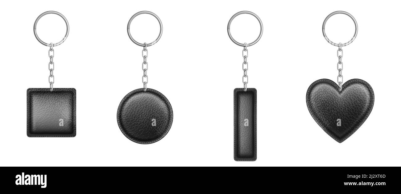 Black leather keychain different shapes with metal chain and ring ...