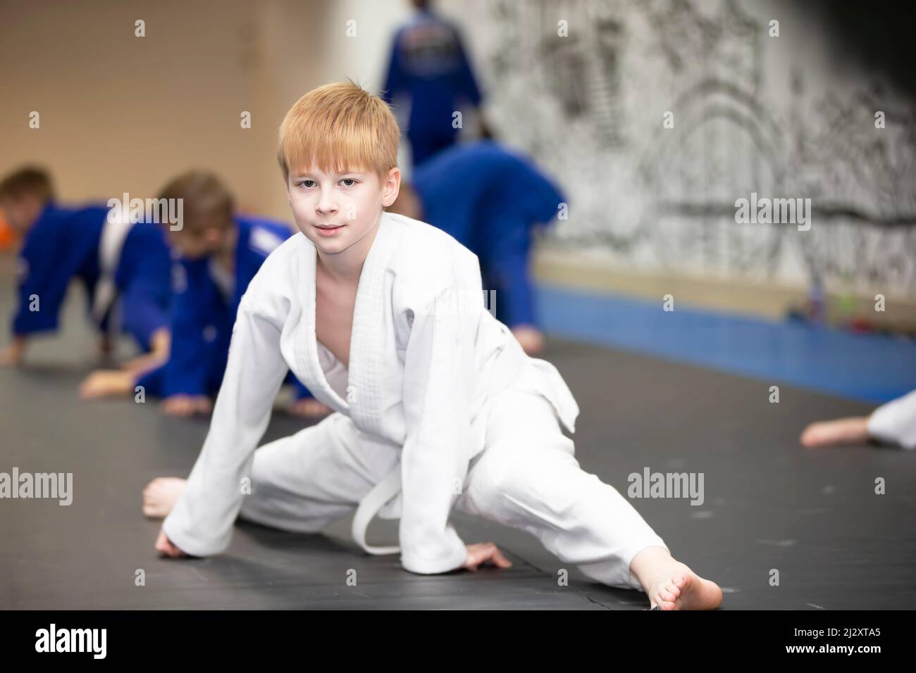 Judo school for children. The boy is engaged in judo Stock Photo - Alamy