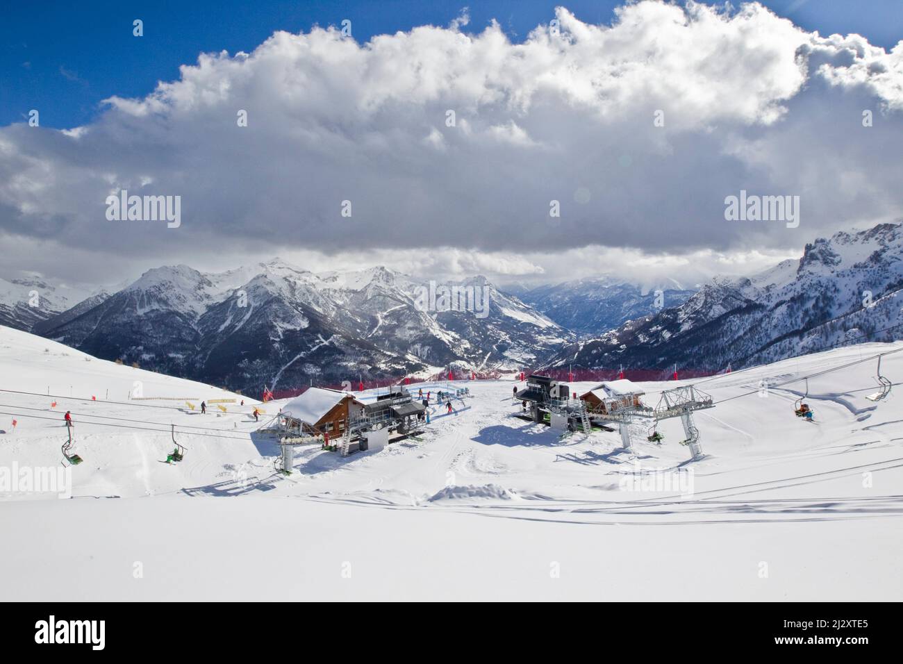 Ski resort of Serre-Chevalier (south-eastern France): cable cars of ...