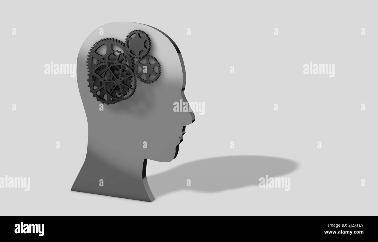 3d render of metal brain human heads concept of philosophy and thinking ...