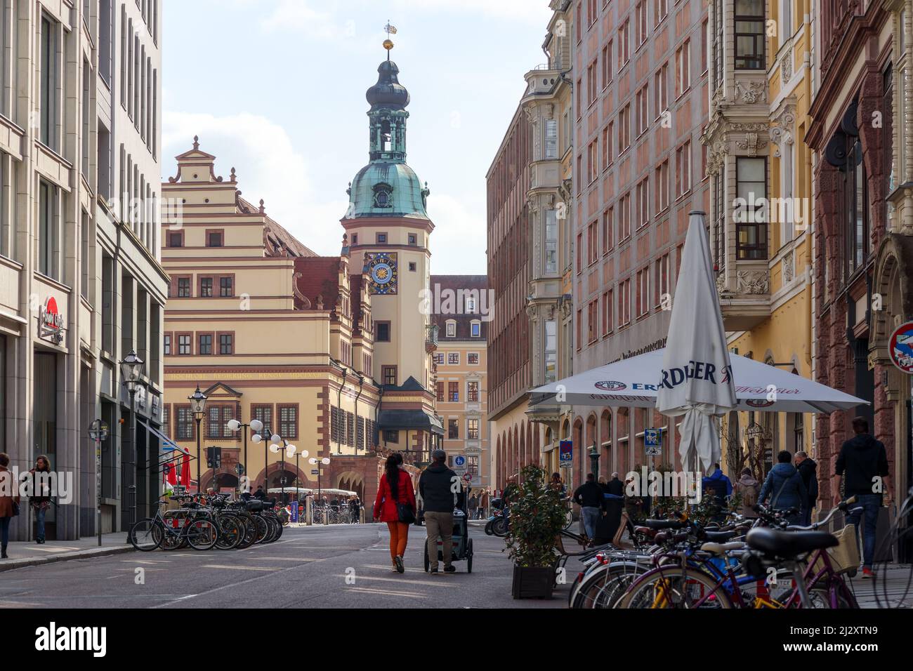 Leipzig, Saxony, Germany 03-18-2022 Katharinenstrasse with a view of ...