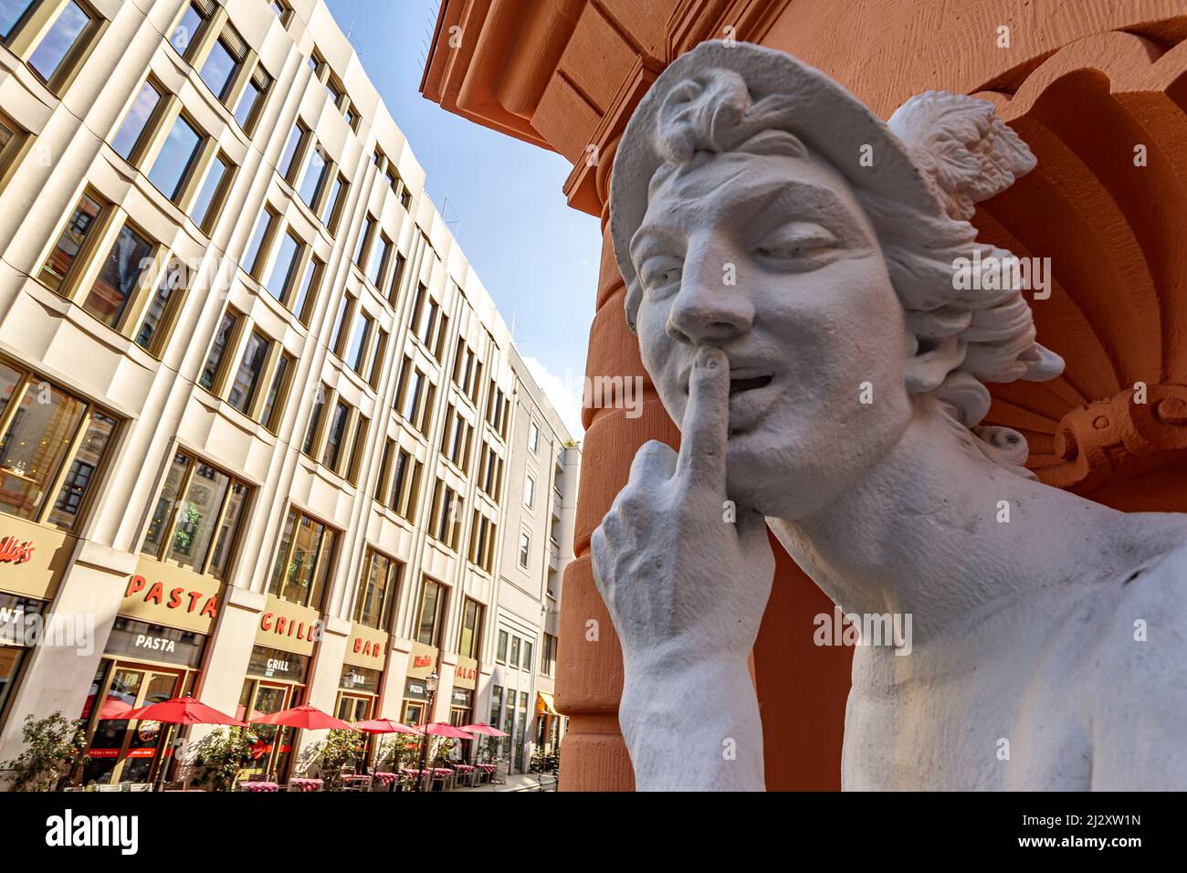 Leipzig, Saxony, Germany 03-18-2022 Mercury sculpture on the historical ...