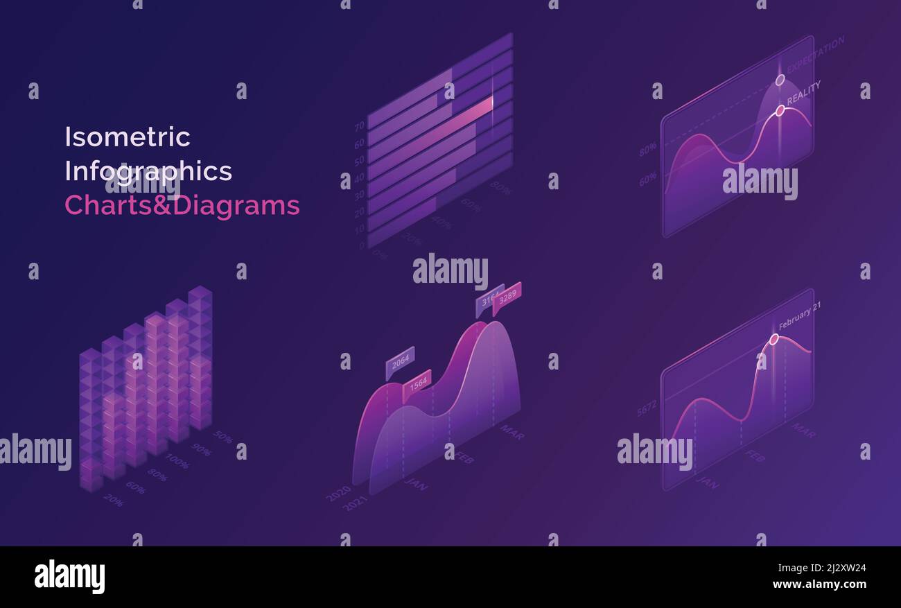 Isometric infographic charts and diagrams for digital presentation of ...