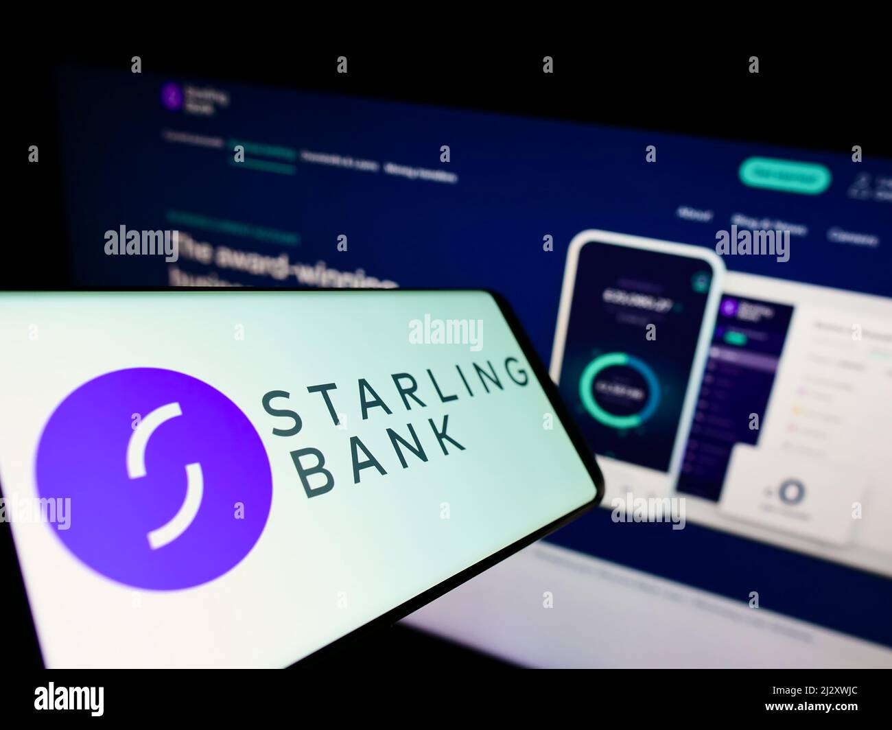 Smartphone with logo of British challenger bank Starling Bank Limited ...