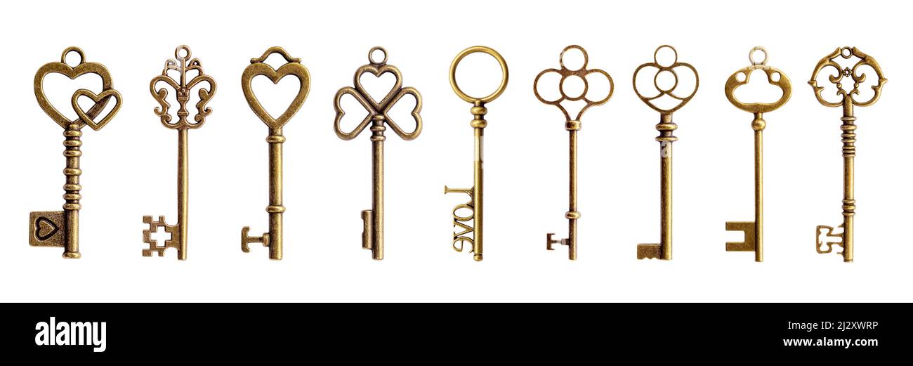 Vintage key set on isolate white background Stock Photo - Alamy