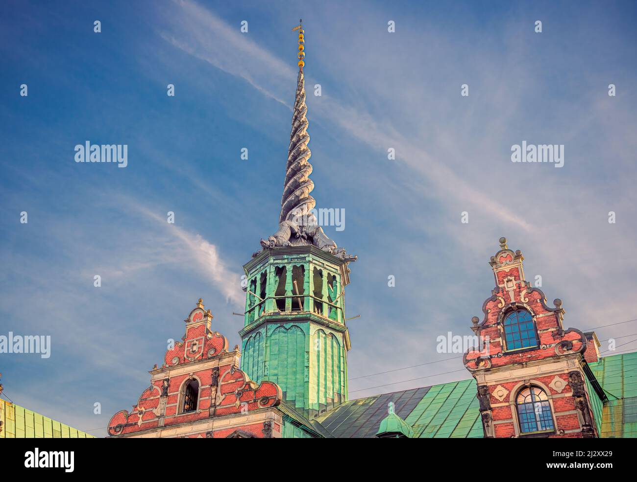 Tower with spire on the roof of the Old Stock Exchange Børsen Topped ...