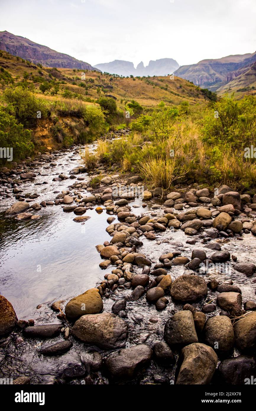 Later afternoon view of the Cowl Fork River with the Peak of Monks Cowl ...
