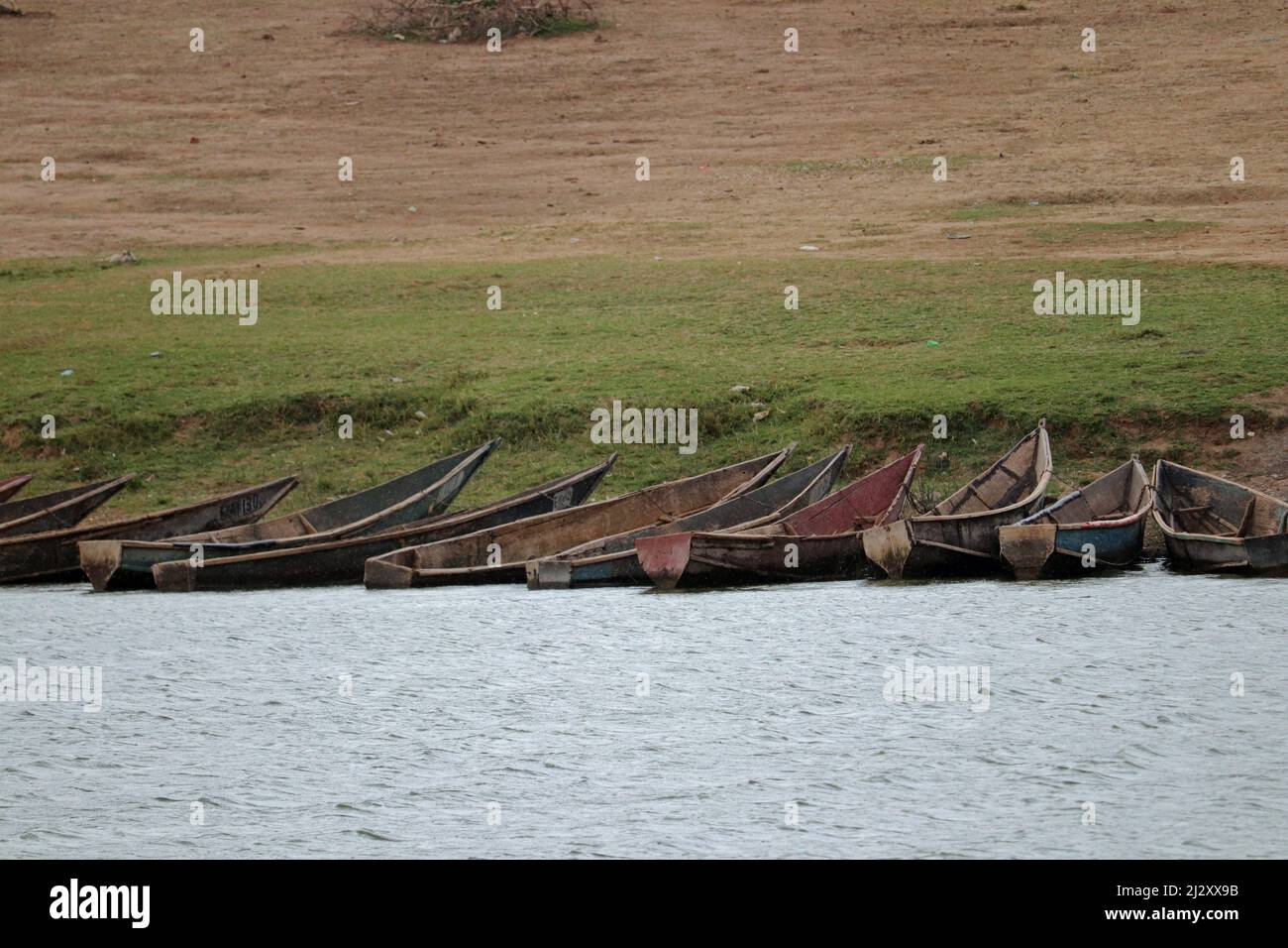 Uganda; Western Region; Queen Elizabeth National Park; Fishing boats on ...
