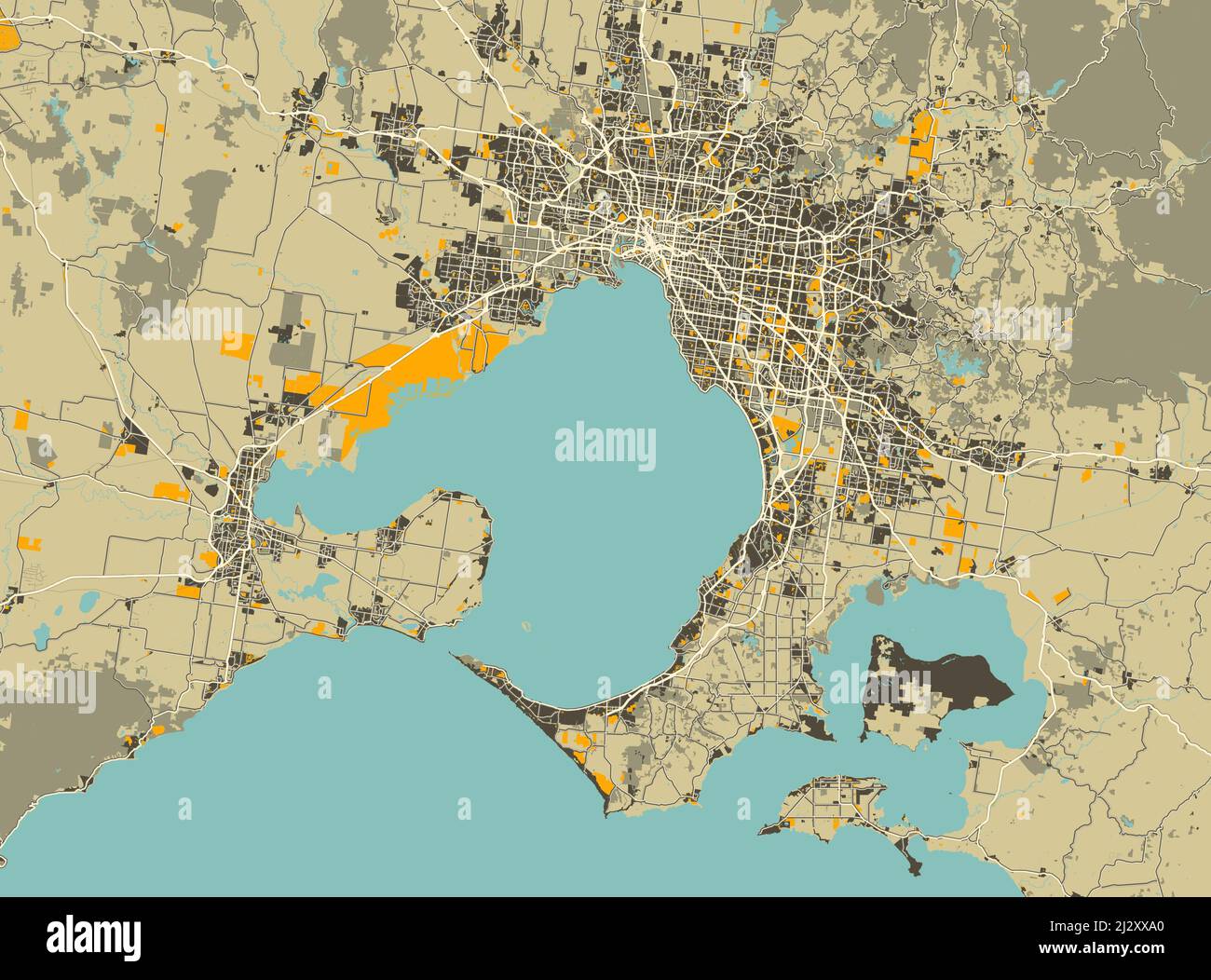 Detailed vector map of Melbourne, Australia Vintage Colors Stock Vector ...