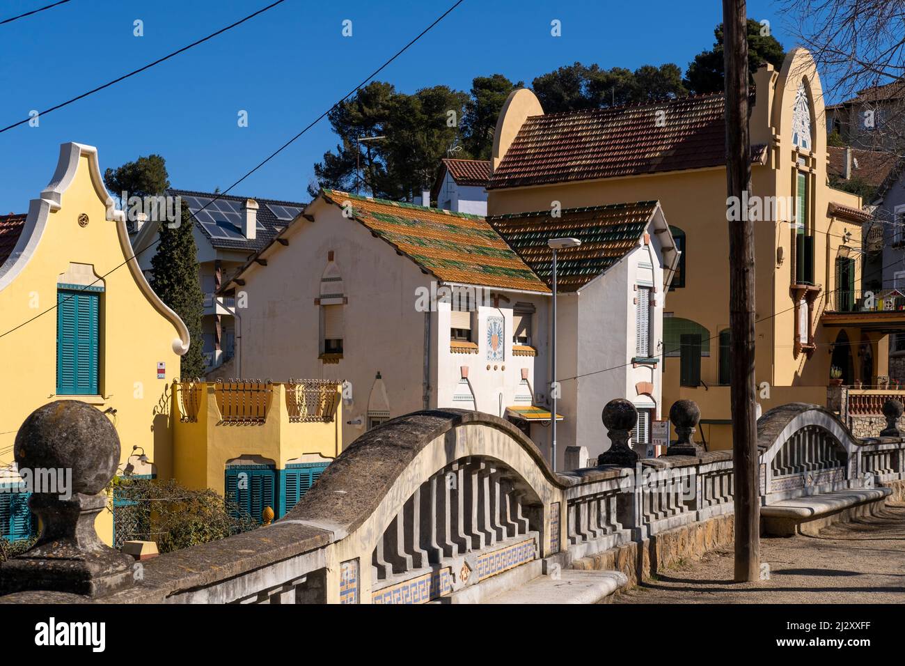 modernist style houses in a street of the Vallvidrera neighborhood in ...