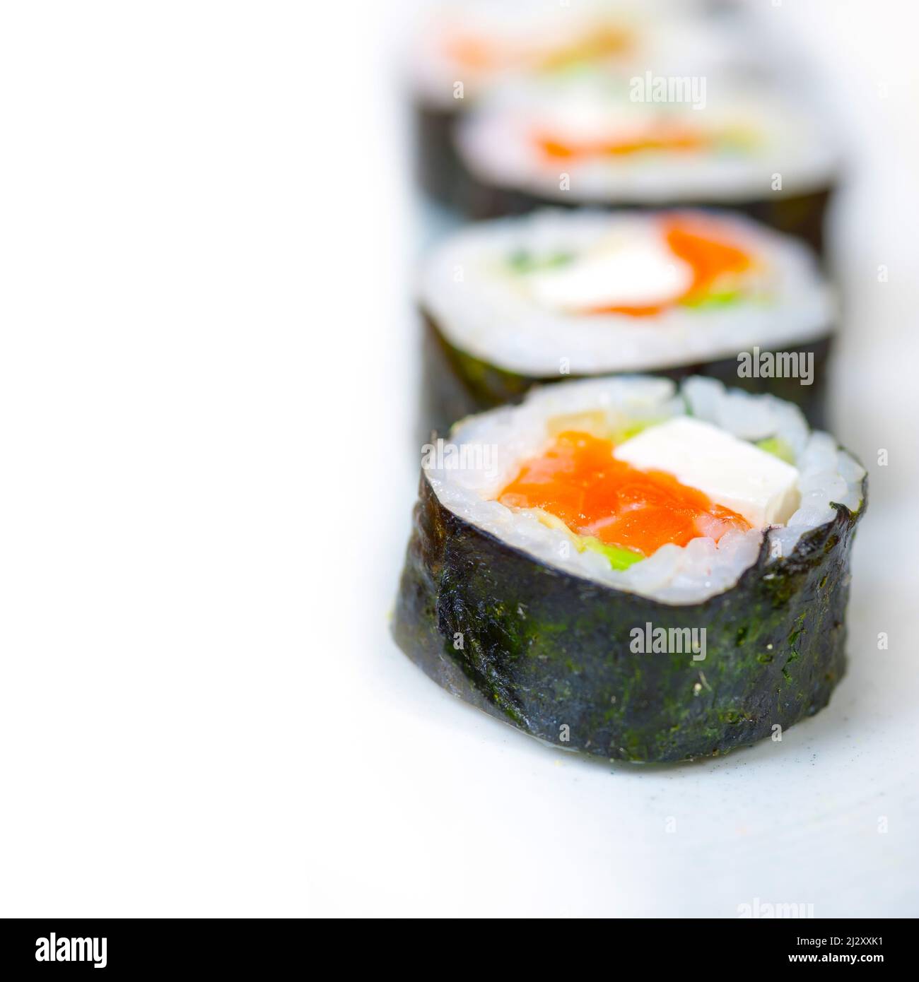macro closeup of fresh sushi choice combination assortment selection ...