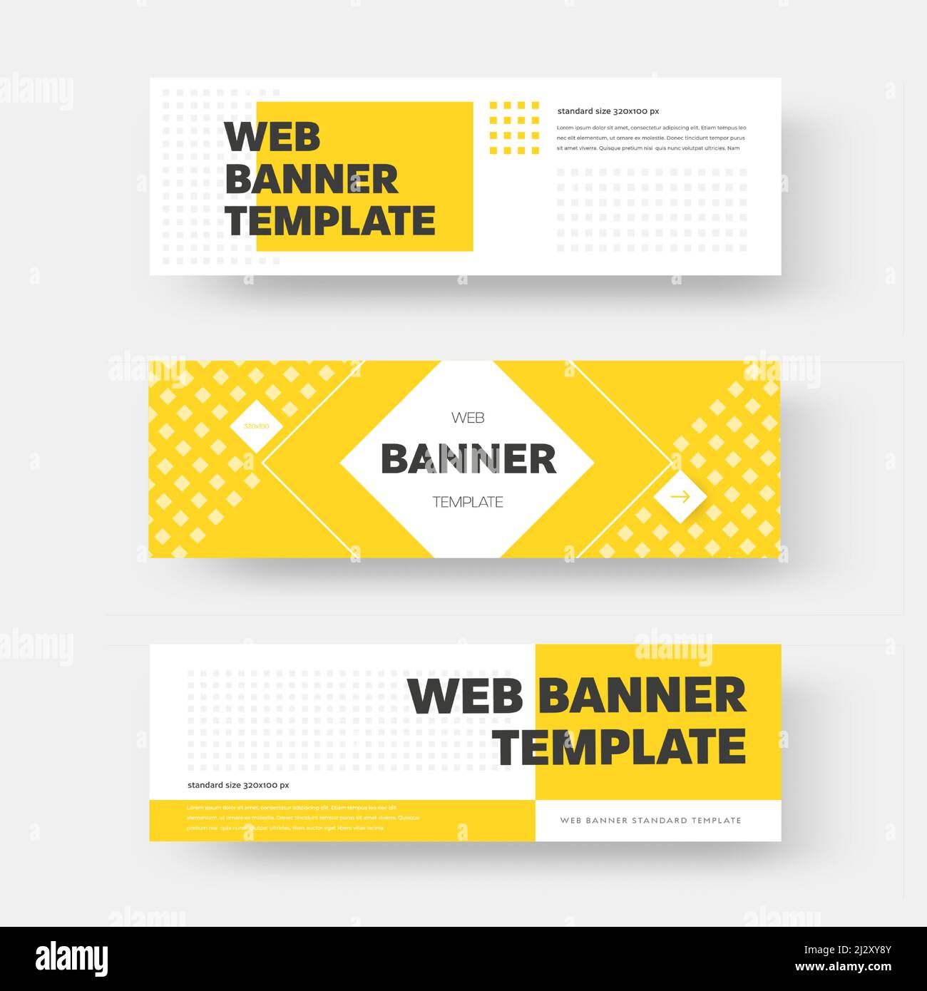 Rectangular horizontal web banner design with rhombus, square and arrow ...