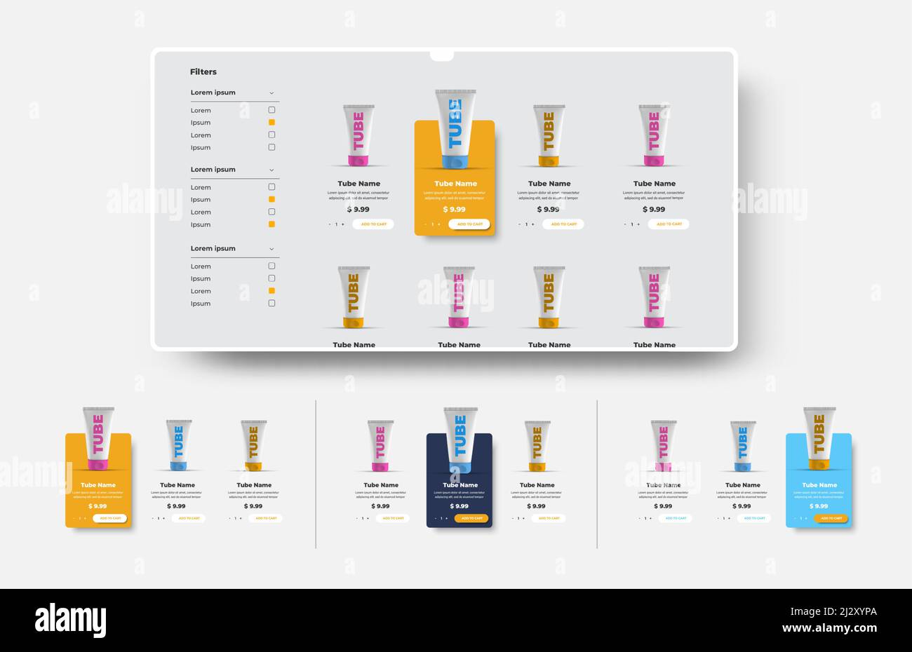 Vector UI design set of product cards for e-commerce, online cosmetics ...