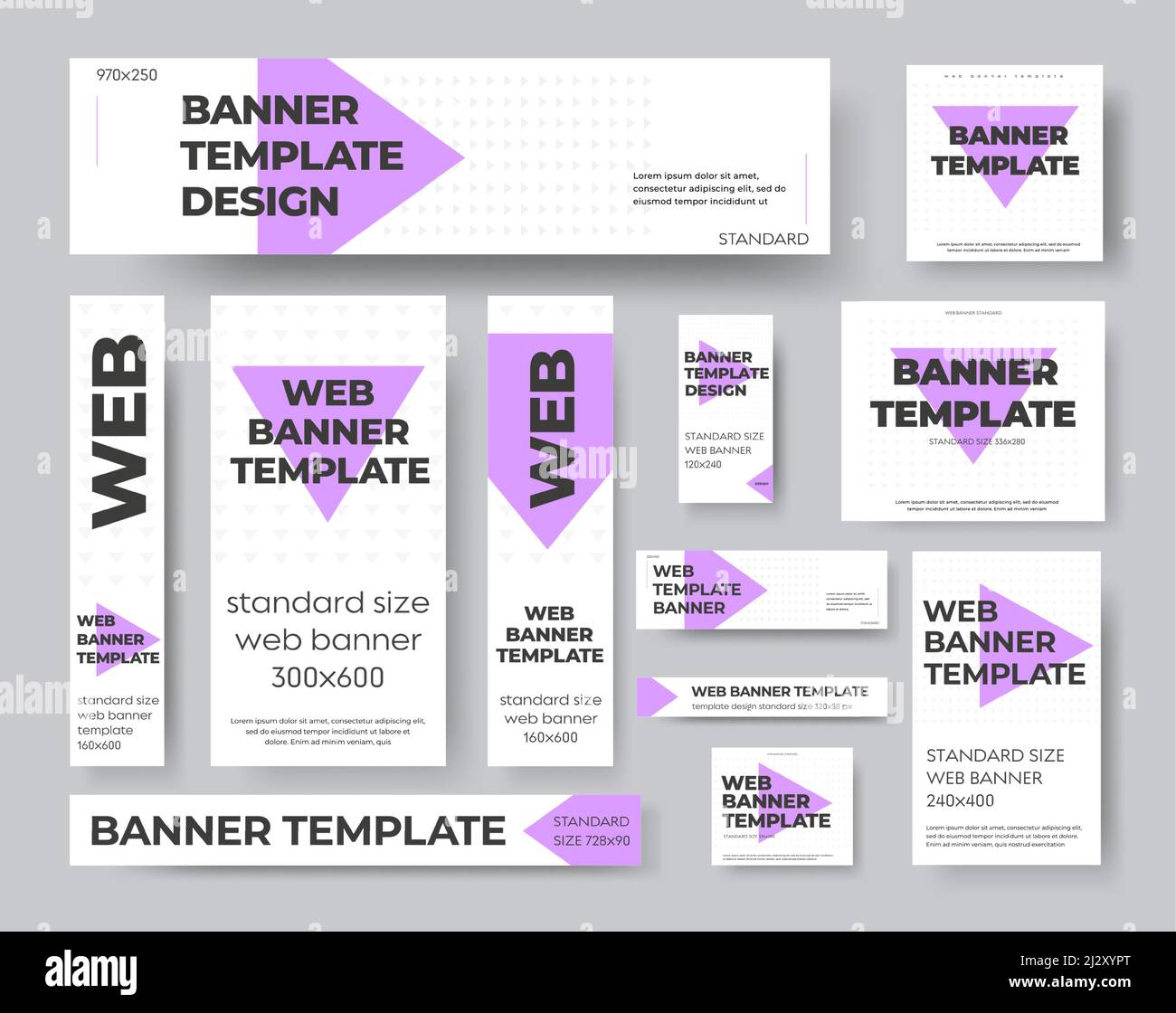 Template vector geometric web banners with purple and gray triangles ...