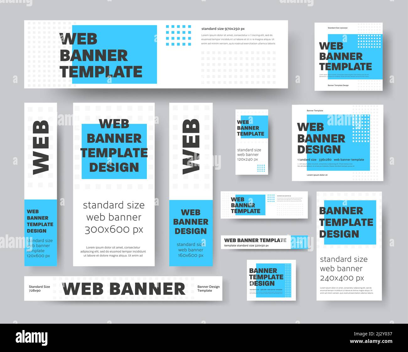 Set of vector geometric web banners with blue rectangle and gray ...