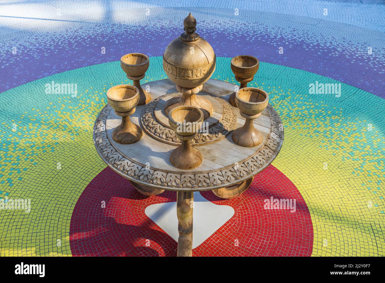 Table of The Sacrament of Holy Communion with wooden wine cups Stock ...