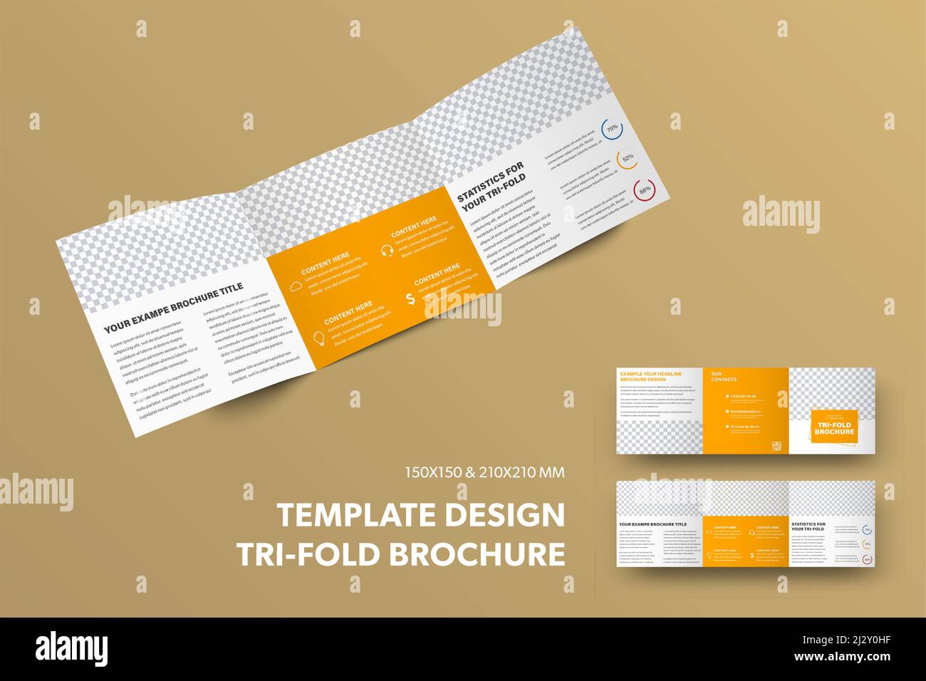 Square open tri-fold template with place for photo, isolated on ...