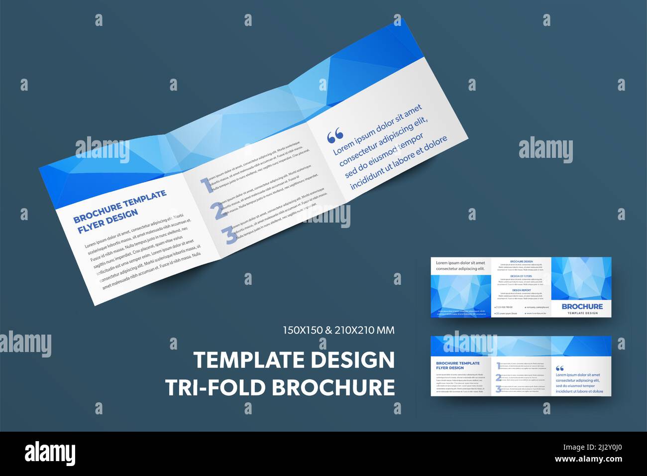 Presentation of a square booklet with an abstract blue pattern ...
