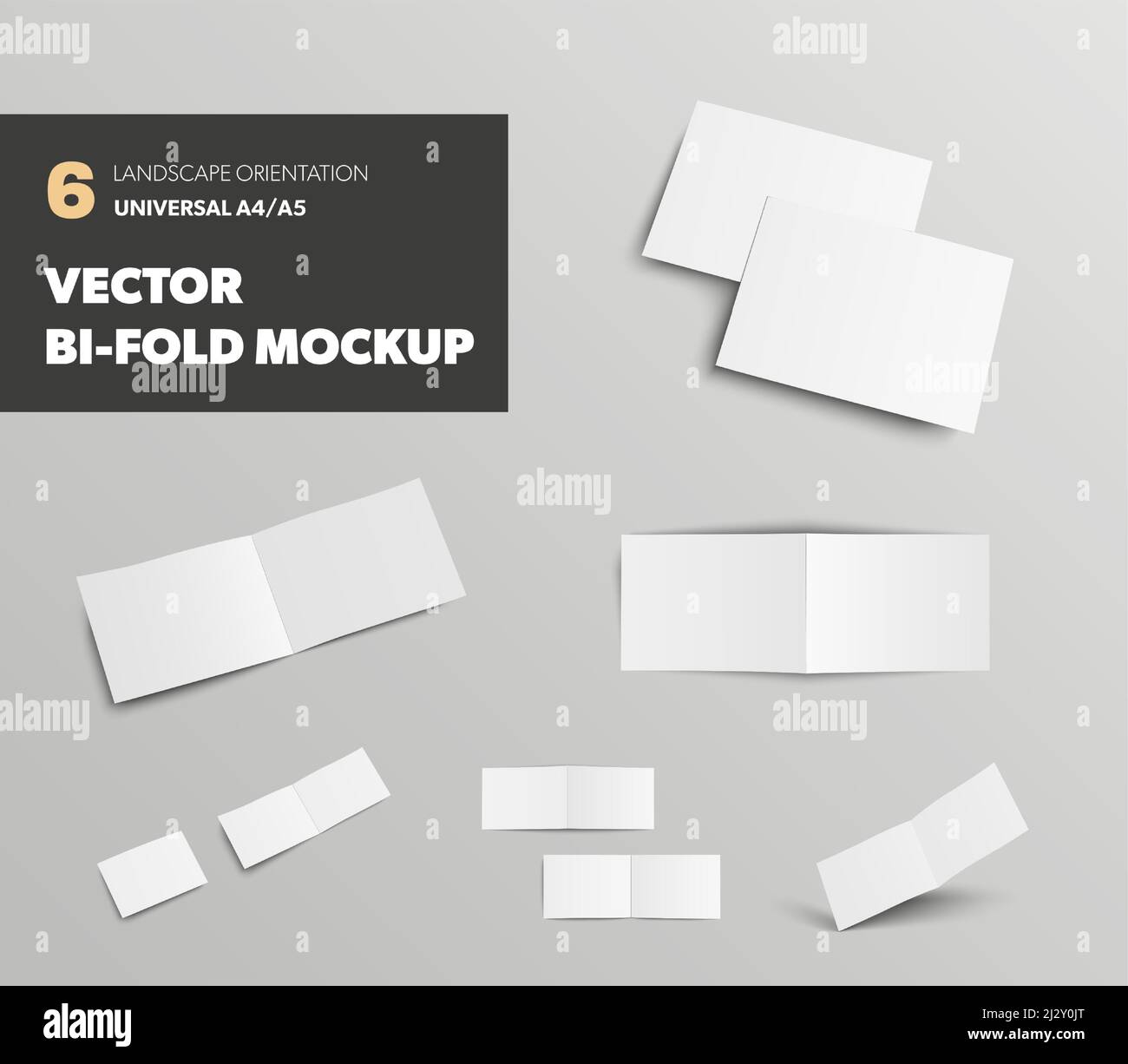 Blank universal A4 A5 bifold template, landscape orientation booklet ...