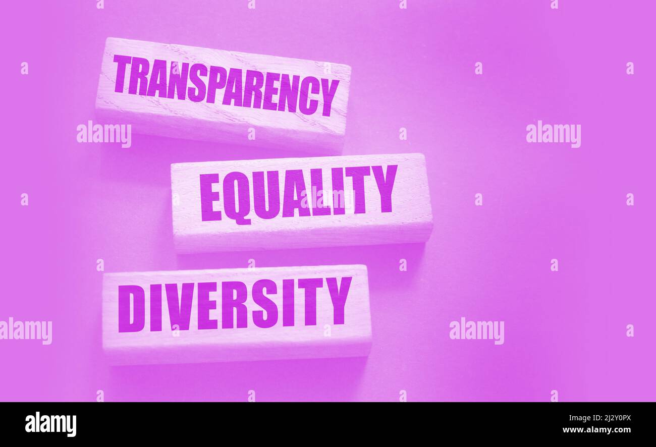 Transparency Equality diversity words on long wooden blocks on black ...