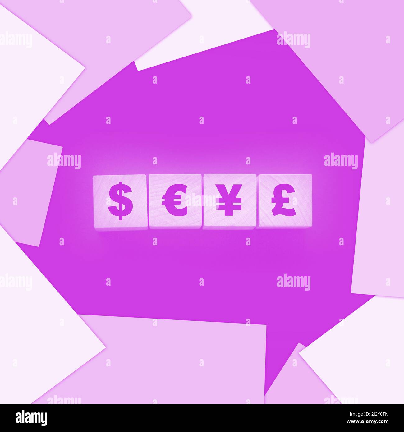 Dillar, euro, yen and pound on building blocks. wooden cubes with ...