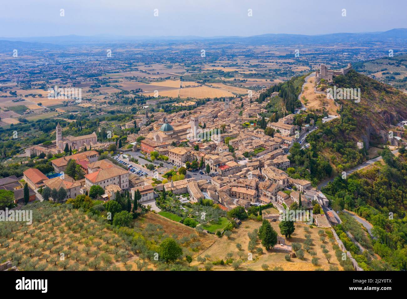 Aerial view of Rocca Maggiore Castle in Assisi, Perugia Province ...