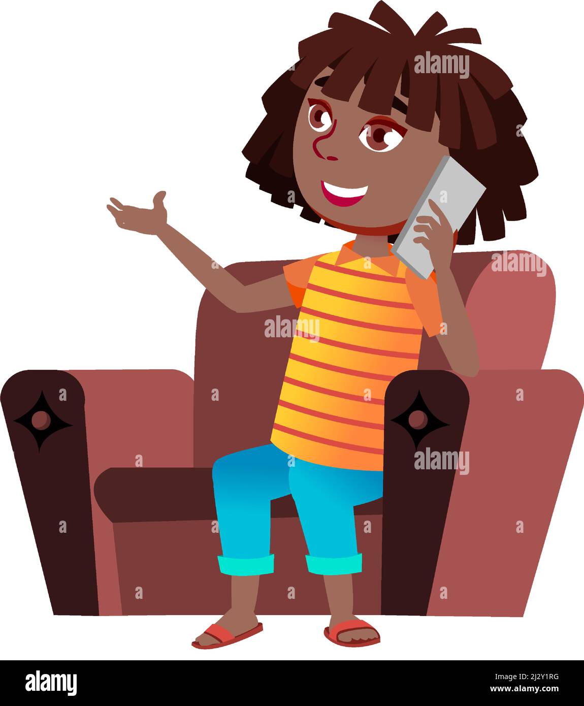 Schoolgirl Use Smartphone For Communication Vector Stock Vector Image ...