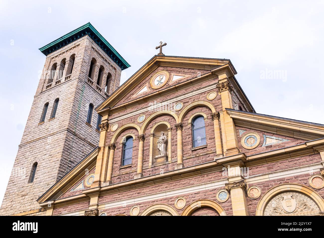 Facade or exterior wall of a Christian religious building. The Saint ...