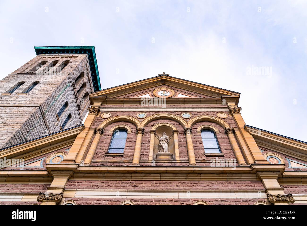 Facade or exterior wall of a Christian religious building. The Saint ...