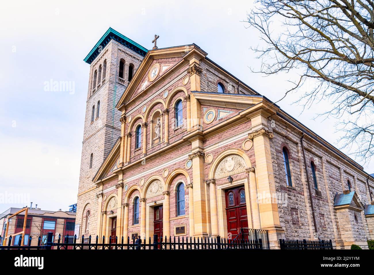 Facade or exterior wall of a Christian religious building. The Saint ...