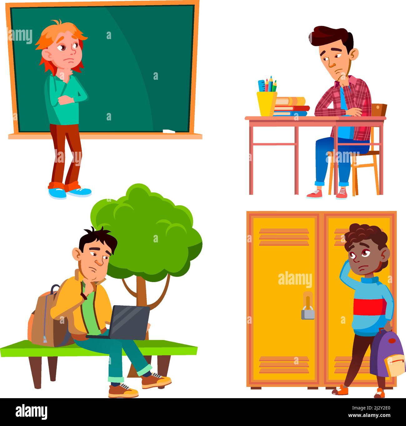 Teenager Boys Thinking About Problem Set Vector Stock Vector Image ...