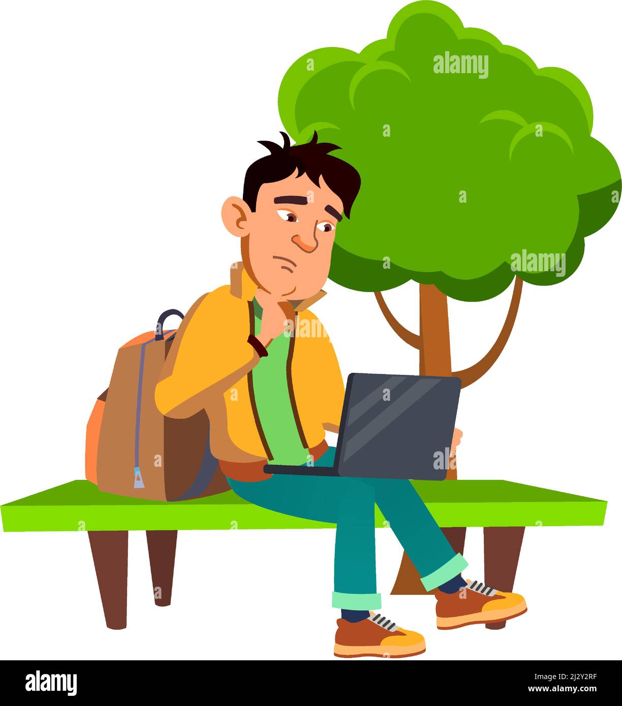 Teen Boy Thinking About Connection Problem Vector Stock Vector Image ...