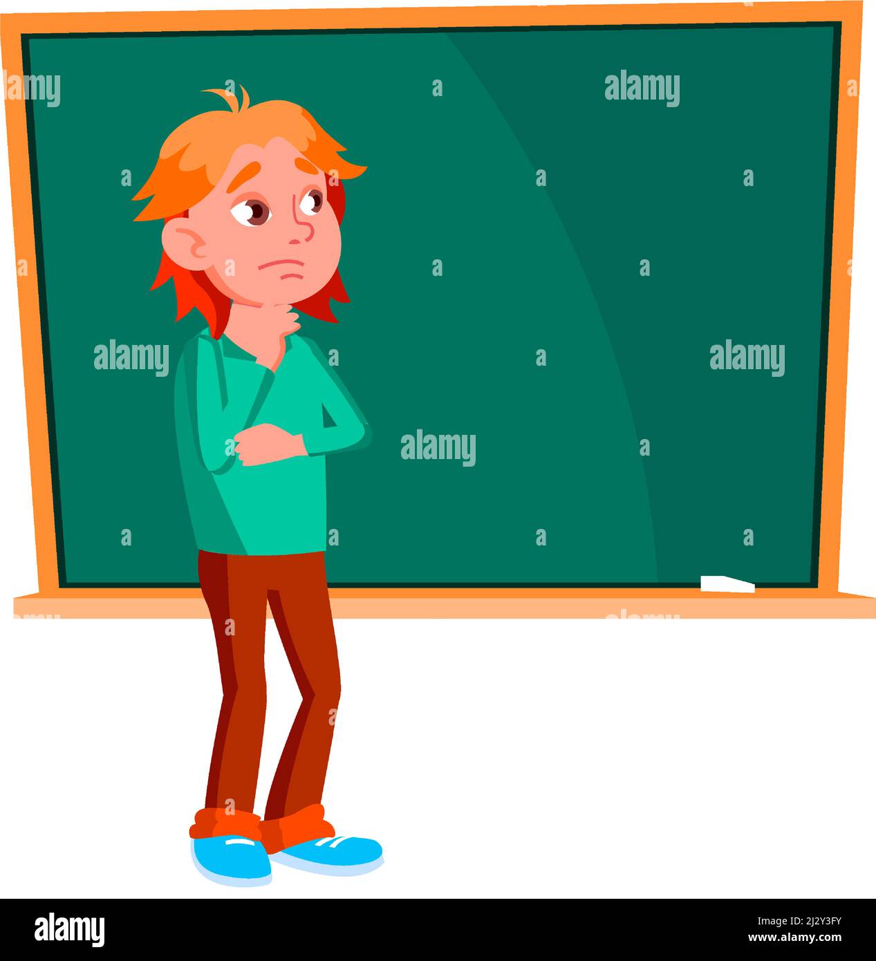 Schoolboy Child Thinking At Blackboard Vector Stock Vector Image & Art ...