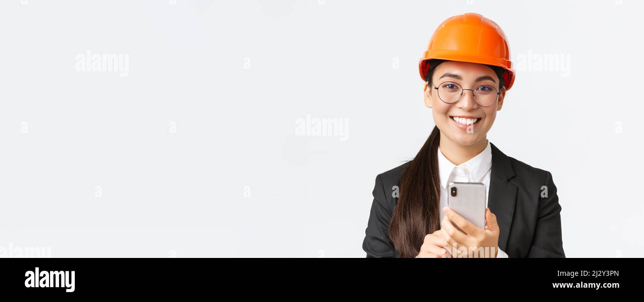 Close-up of successful female chief engineer, construction architect in ...